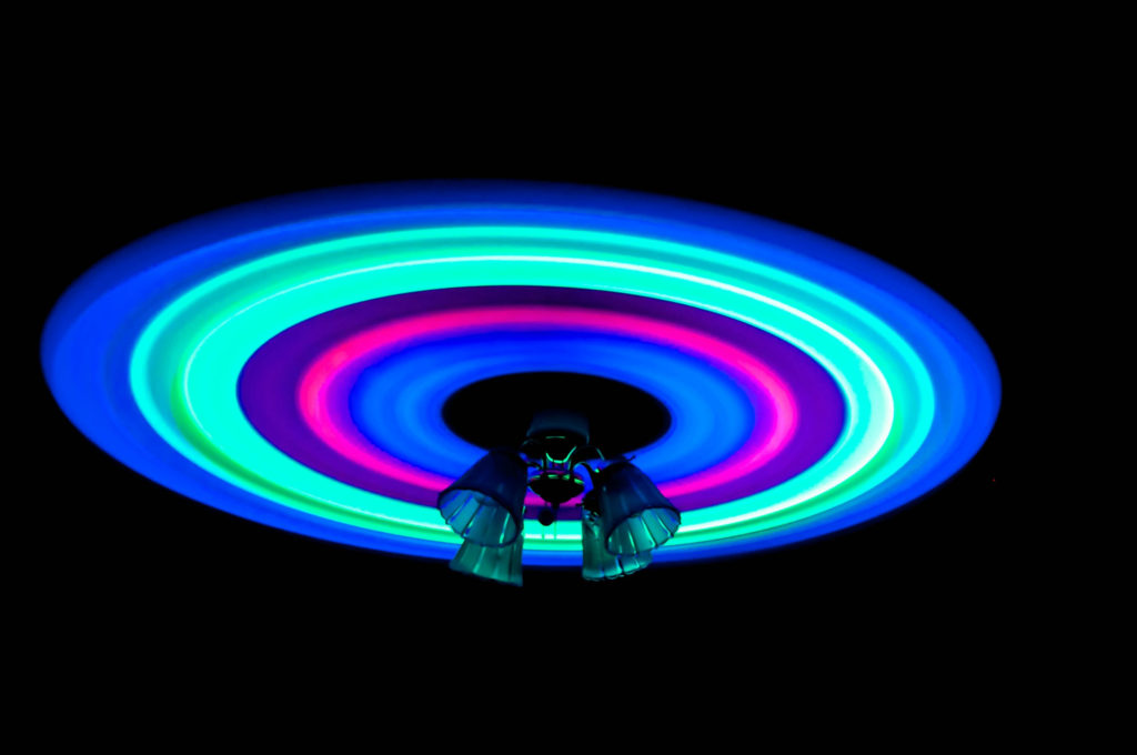 Neon ceiling fan - add a statement to your room! | Warisan Lighting